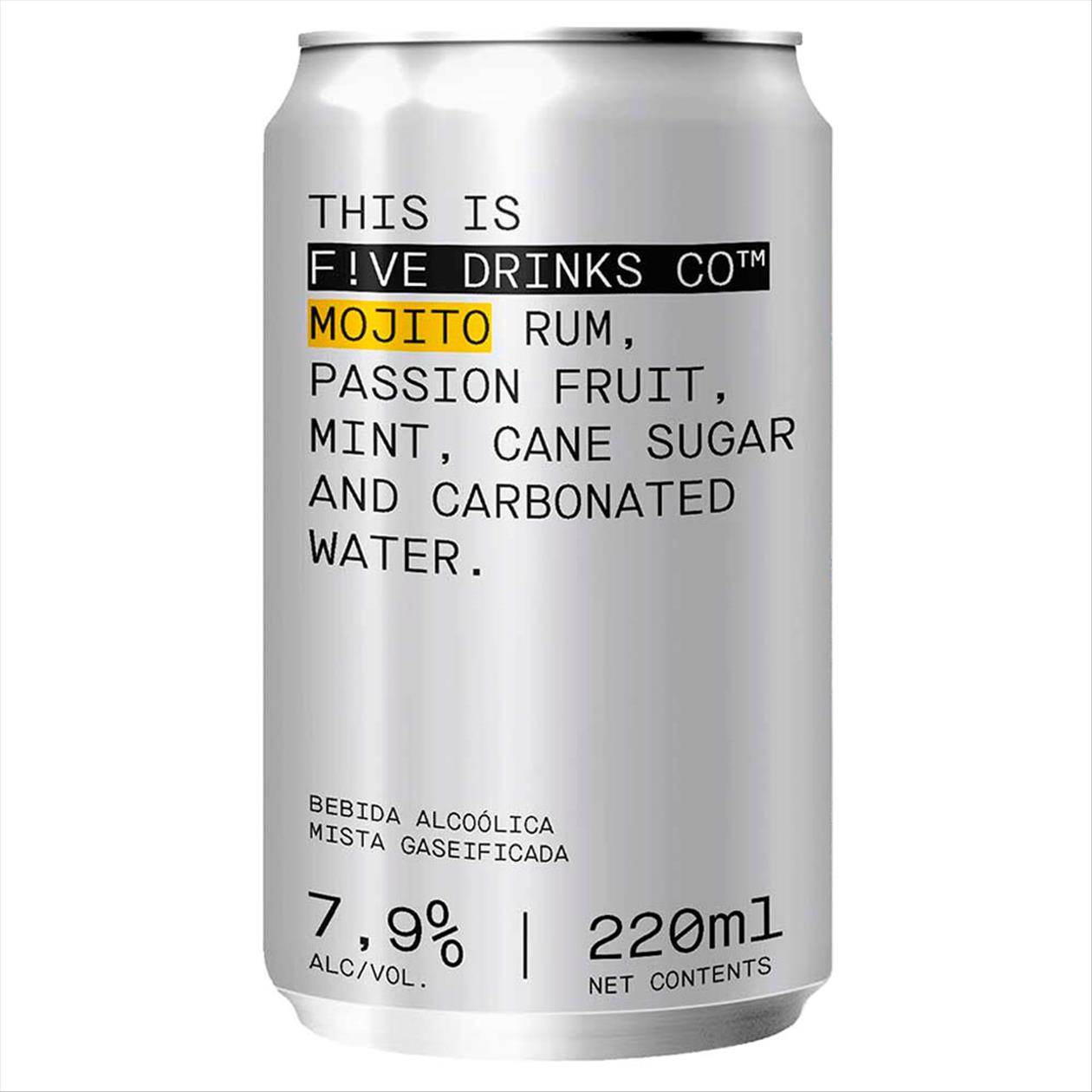 Bebida Alcoólica Mista F!ve Drinks Co. Mojito Lata 220mL - Zona Sul