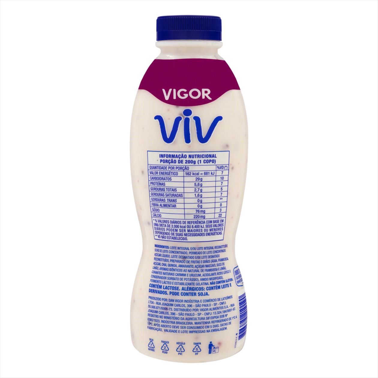 Iogurte Parcialmente Desnatado Framboesa E Limão Vigor Viv 3 Grãos 900g