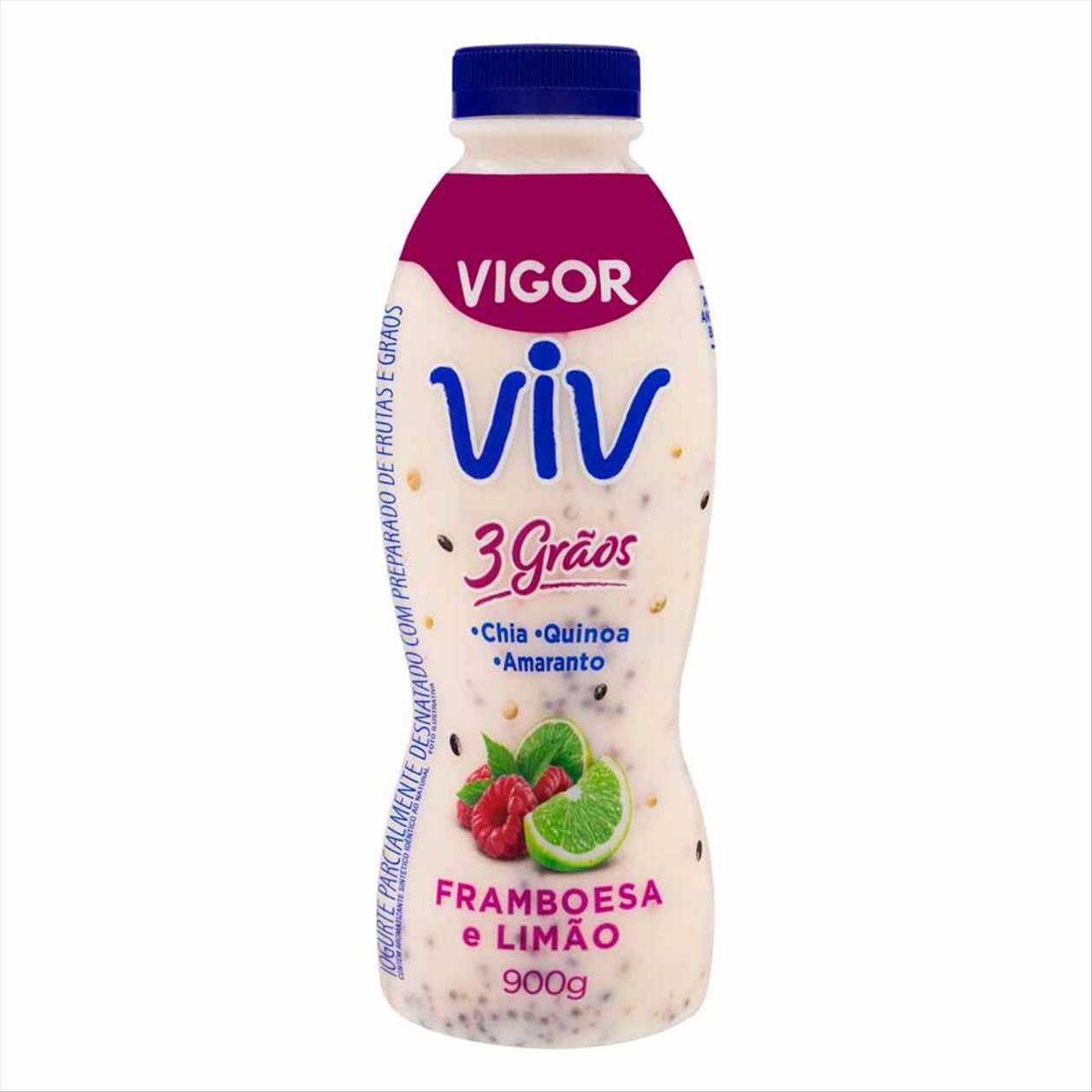 Iogurte Parcialmente Desnatado Framboesa E Limão Vigor Viv 3 Grãos 900g