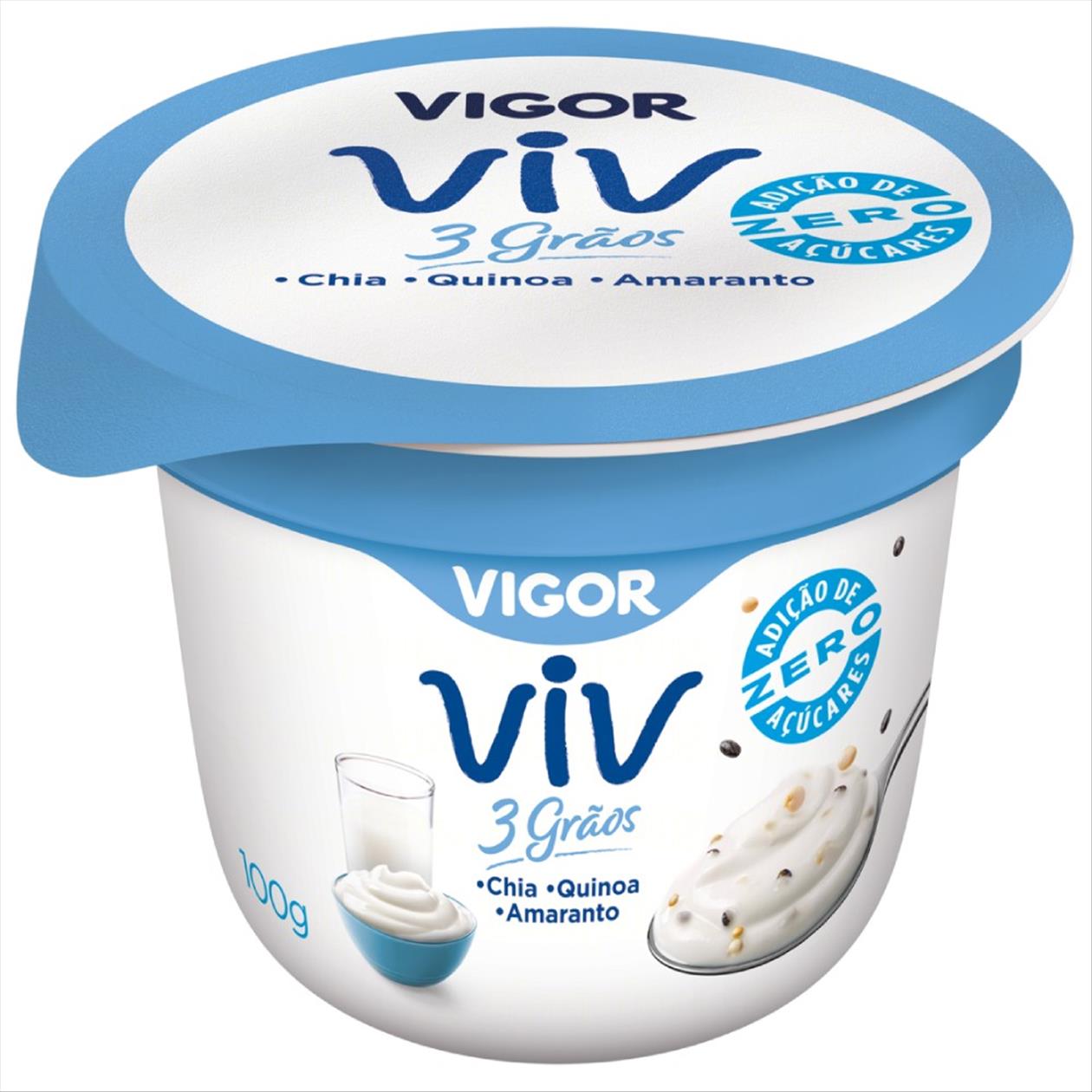 Iogurte Integral sem Adição de Açúcar Vigor Viv 3 Grãos 100g - Zona Sul