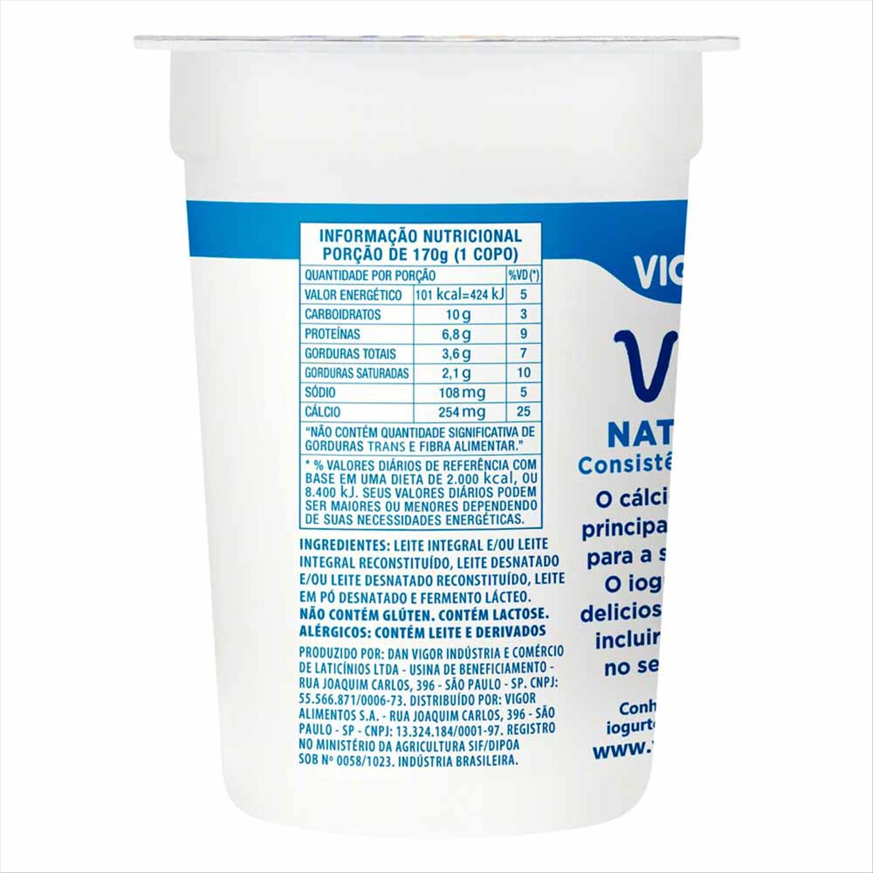 Iogurte Natural Vigor Viv Tradicional Copo 170g - Zona Sul