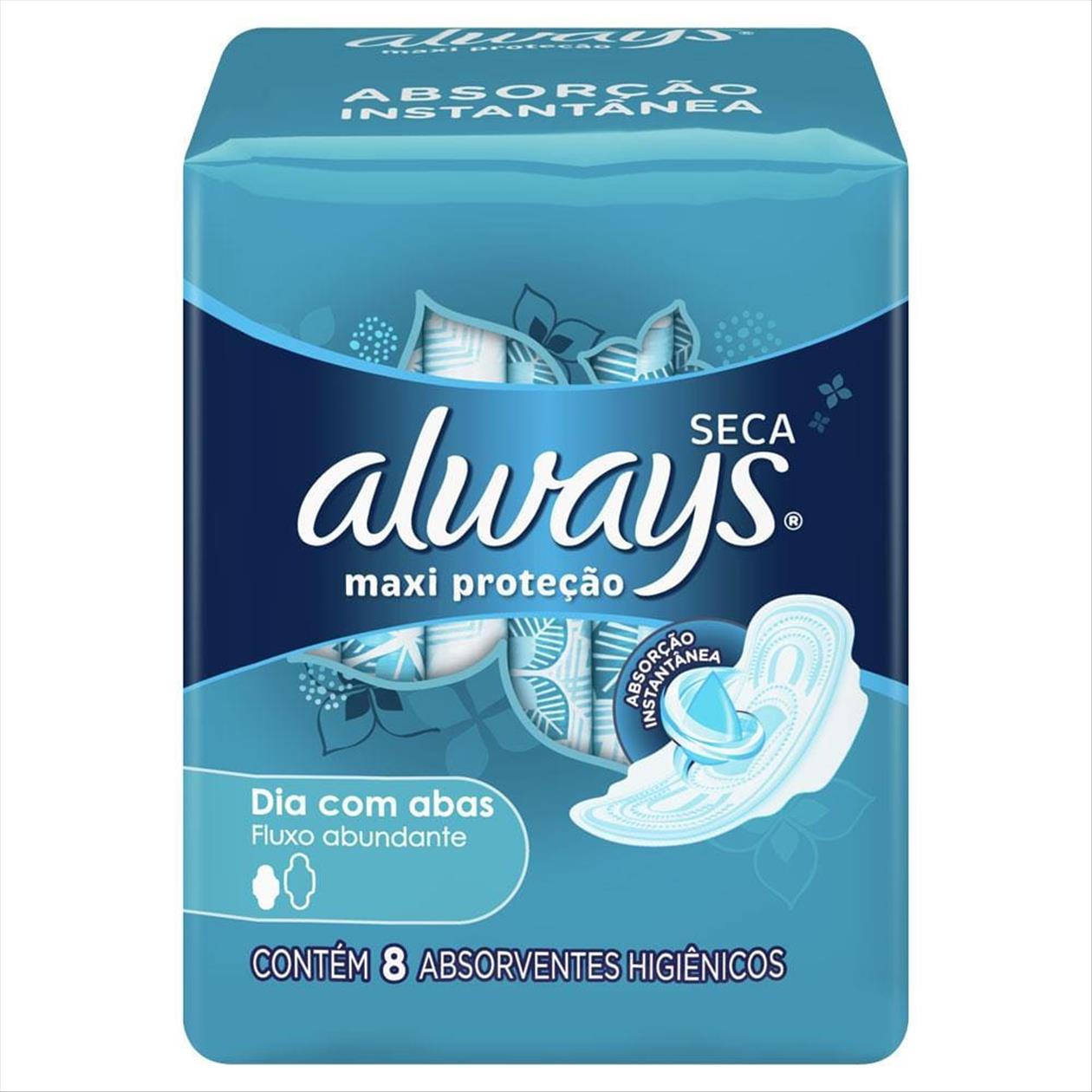 Absorvente Íntimo Com Abas Always Maxi Proteção Seca Com 8 Unidades ...