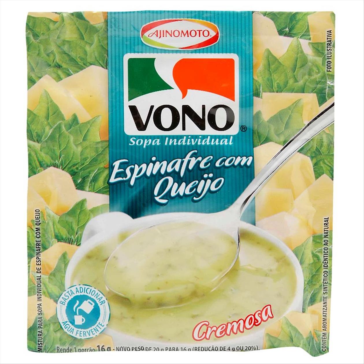 Sopa Instantânea Vono Espinafre Com Queijo Sachê 16g - Zona Sul