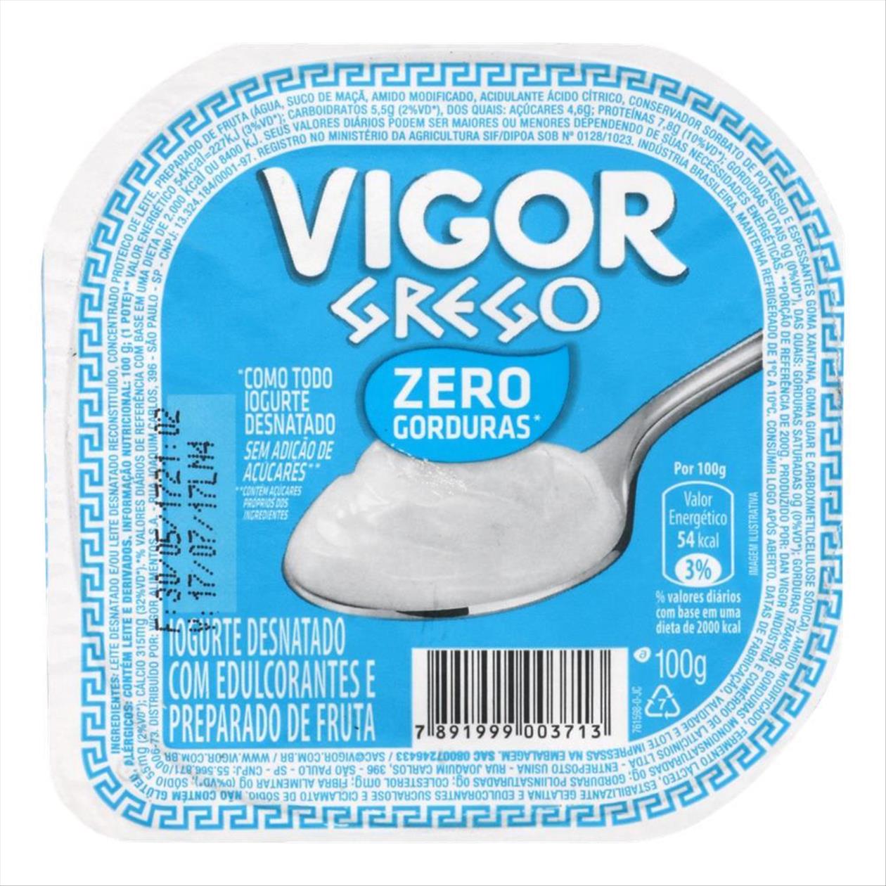 Iogurte Vigor Grego Zero Tradicional 100g - Zona Sul