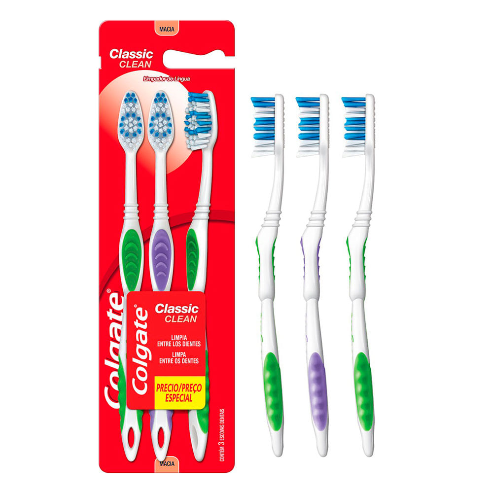 Escova Dental Colgate Classic Clean com 3 Unidades - Zona Sul