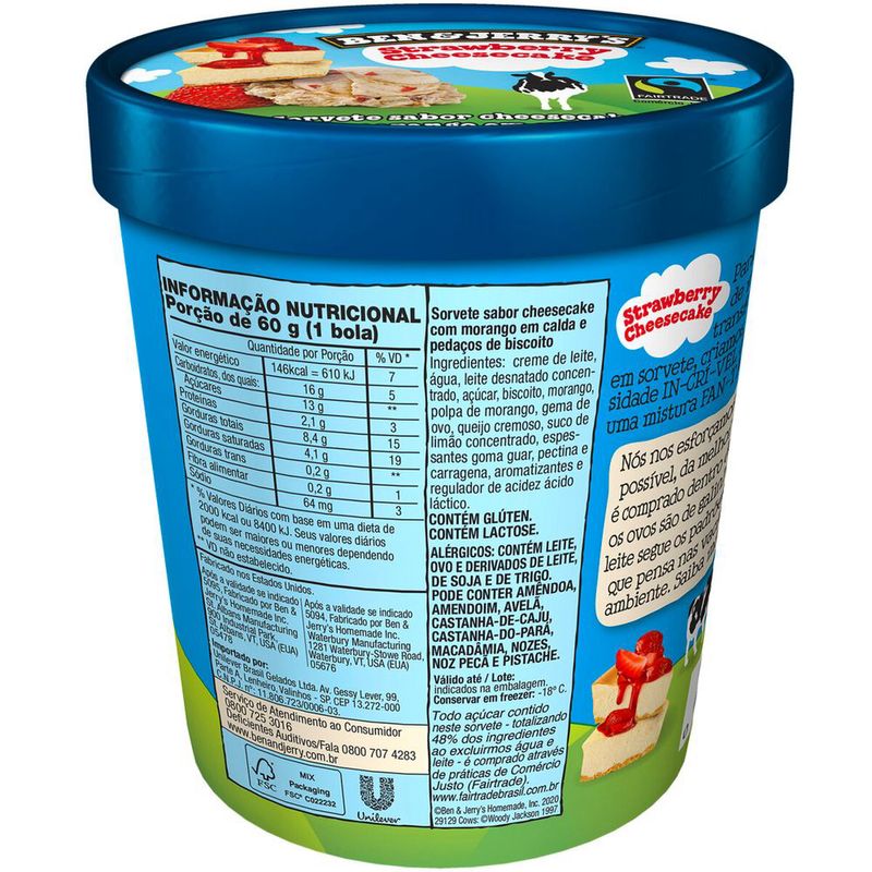 Sorvete Ben e Jerry's Strawberry Cheesecake Pote 458ml - Zona Sul Sorvete Ben e Jerry's Strawberry Cheesecake Pote 458ml - Zona Sul