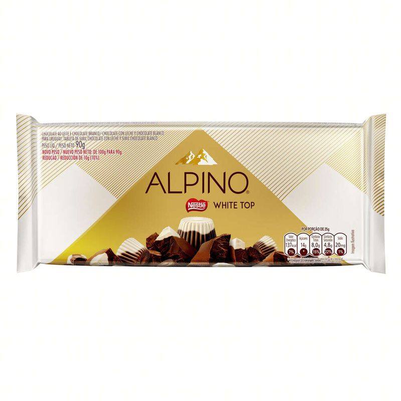 Chocolate ao Leite e Branco White Top Alpino Pacote 90g - Zona Sul