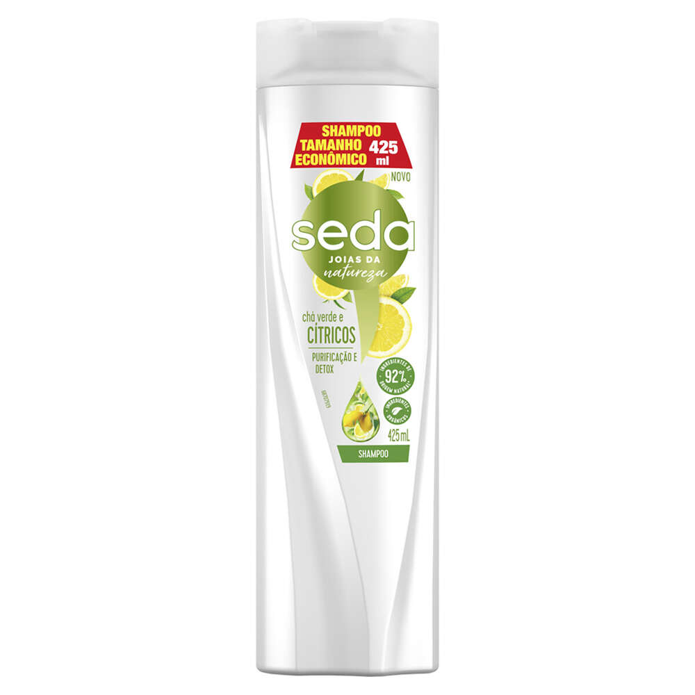 Shampoo Chá Verde e Cítricos Seda Joias da Natureza Frasco 425ml - Zona Sul