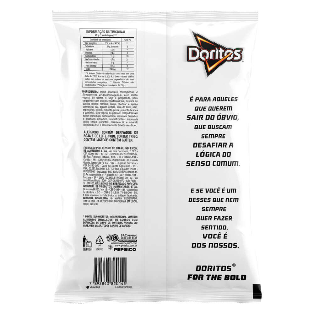 Salgadinho De Milho Queijo Nacho Doritos Pacote 45g