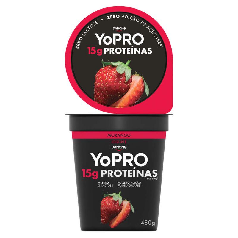 Iogurte Desnatado Morango Diet Zero Lactose Yopro Copo 480g - Zona Sul