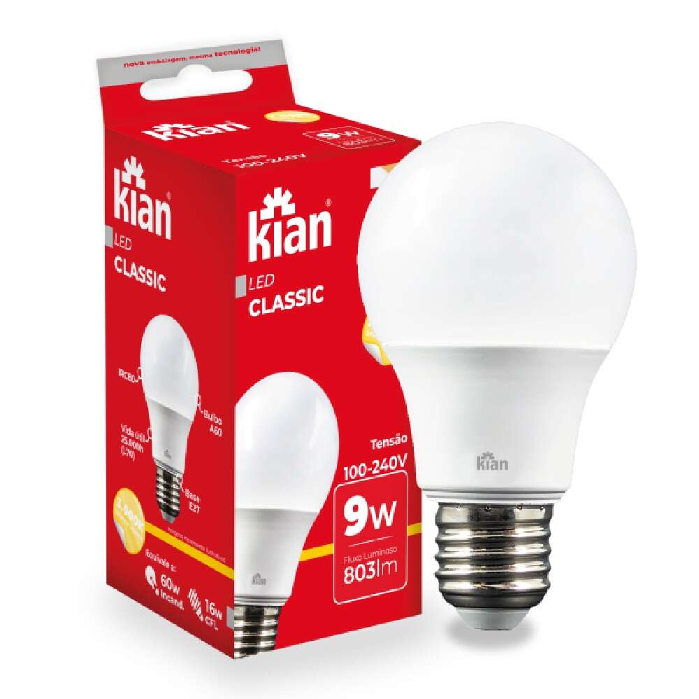 Lâmpada LED Branca Luz Morna 3000K Classic 9W Kian 100 - 240V - Zona Sul