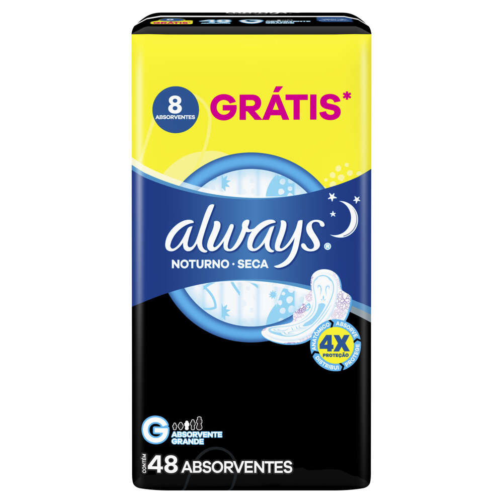 Absorvente com Abas Seca Always Noturno Grande Pacote 48 Unidades ...
