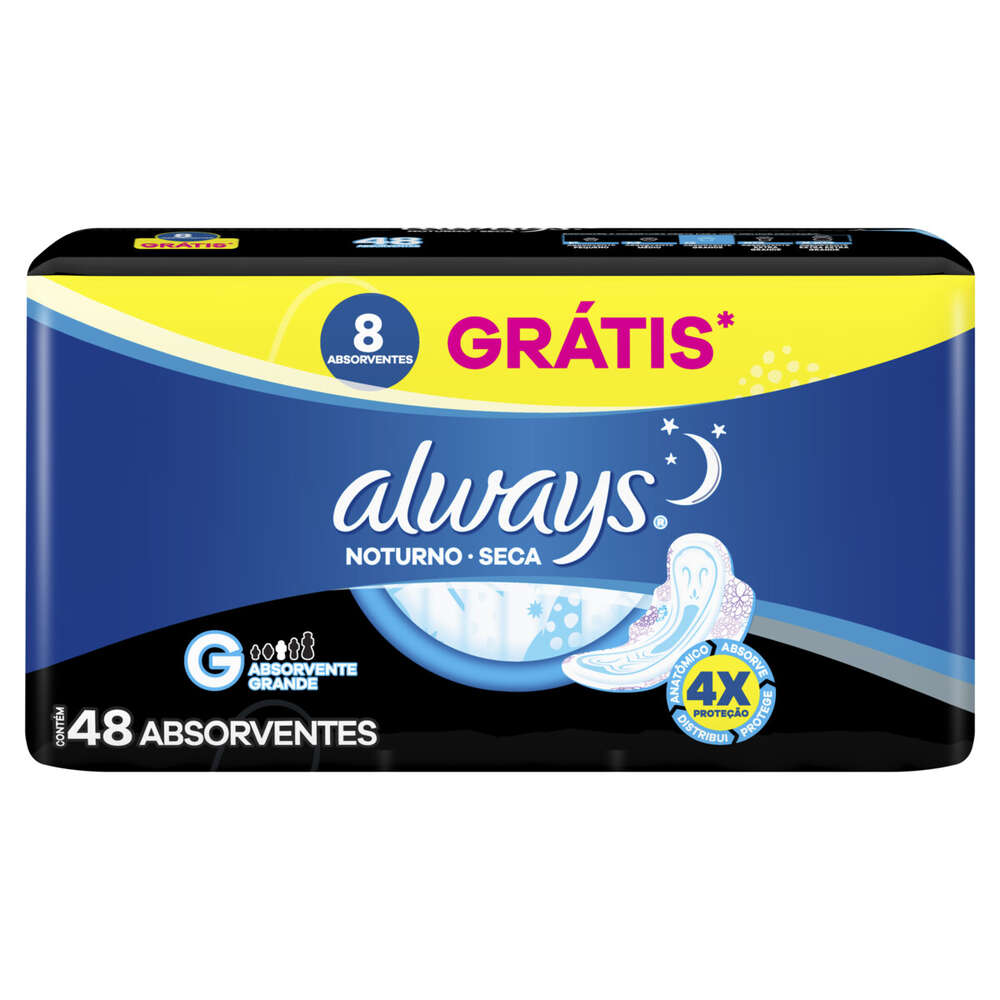 Absorvente com Abas Seca Always Noturno Grande Pacote 48 Unidades ...
