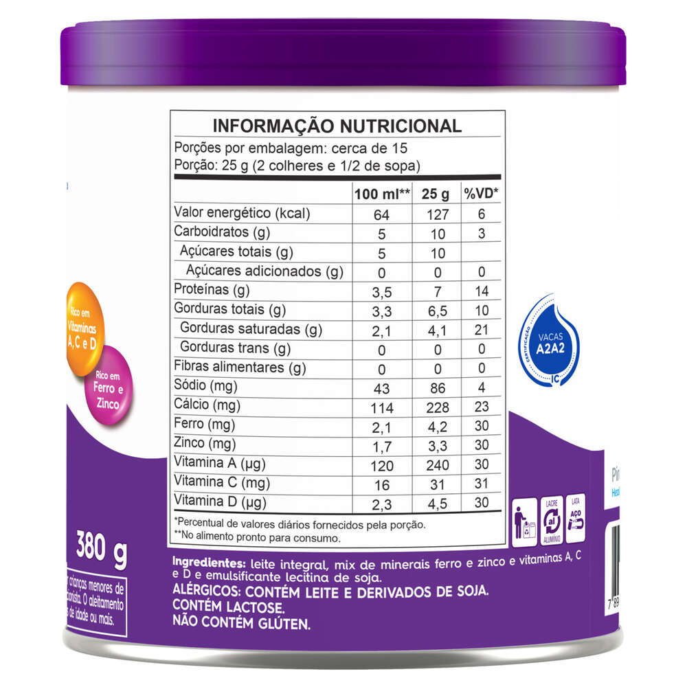 Leite Pó Instantâneo Tipo A2A2 Integral Piracanjuba Lata 380g - Zona Sul