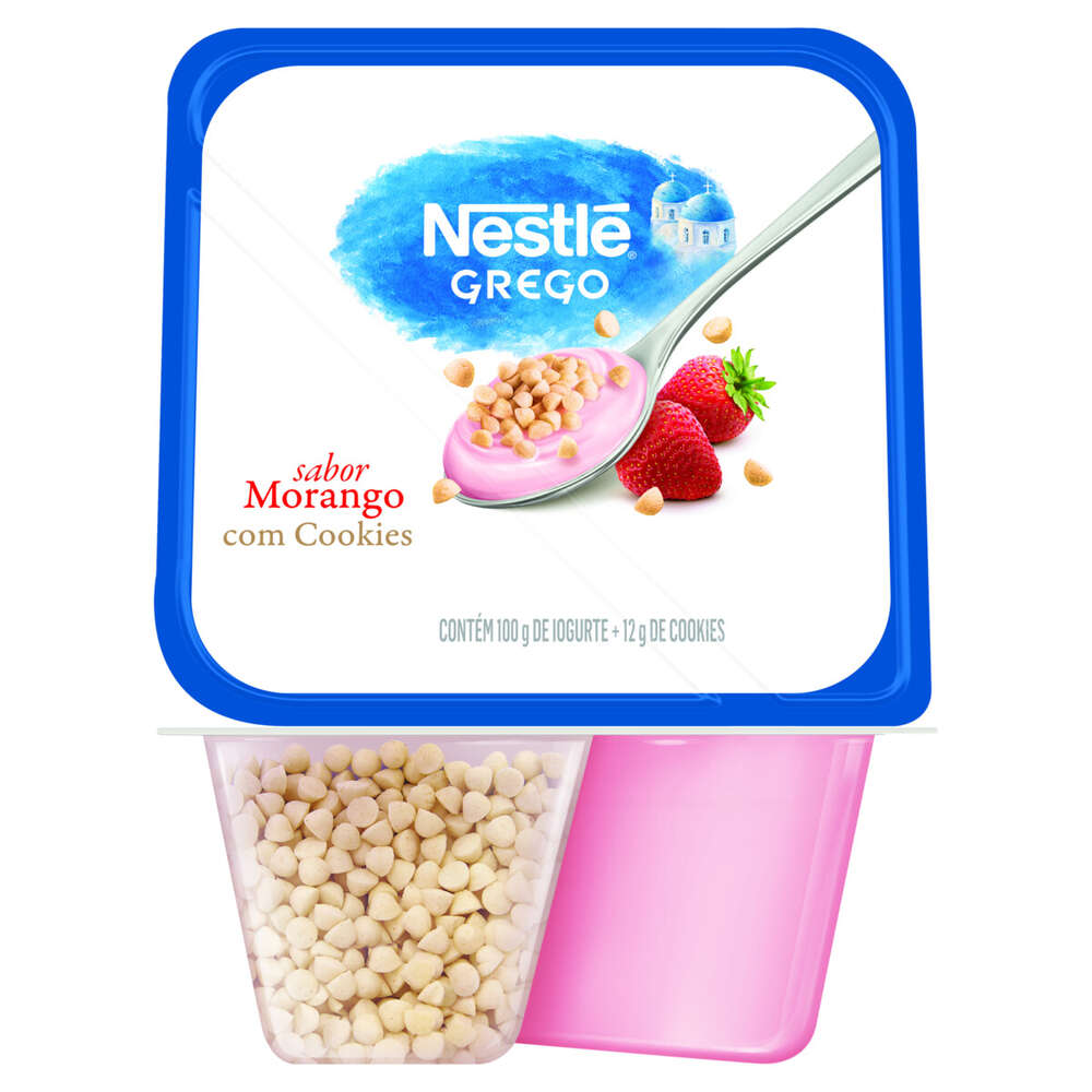 Iogurte Integral Grego Morango com Cookies Nestlé Bandeja 112g - Zona Sul