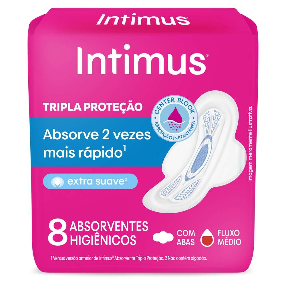 Absorvente Íntimo Com Abas Intimus Tripla Proteção Suave Pacote 8 ...