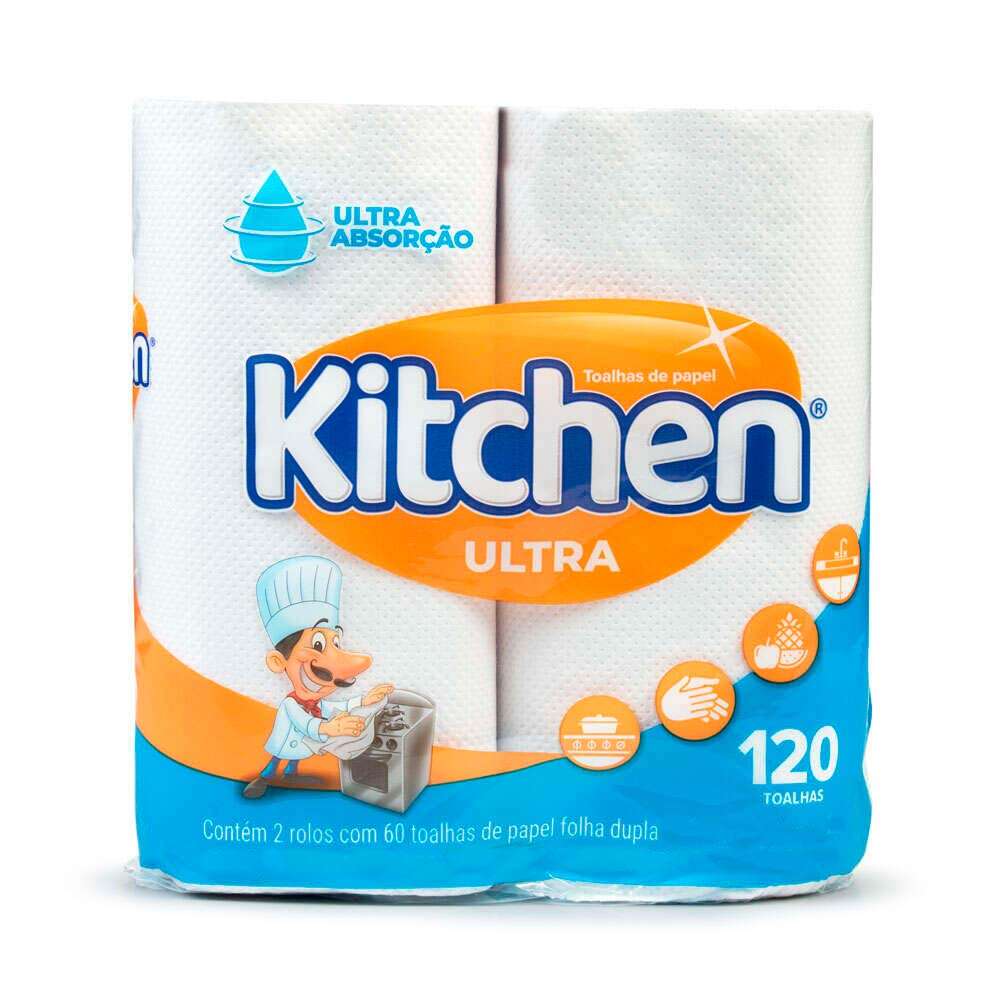 Papel Toalha Kitchen 19cm x 20,5cm com 2 Rolos com 60 Folhas Cada ...