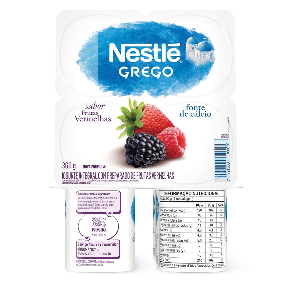 Iogurte Grego Frutas Vermelhas Nestlé com 4 Unidades 360g - Zona Sul