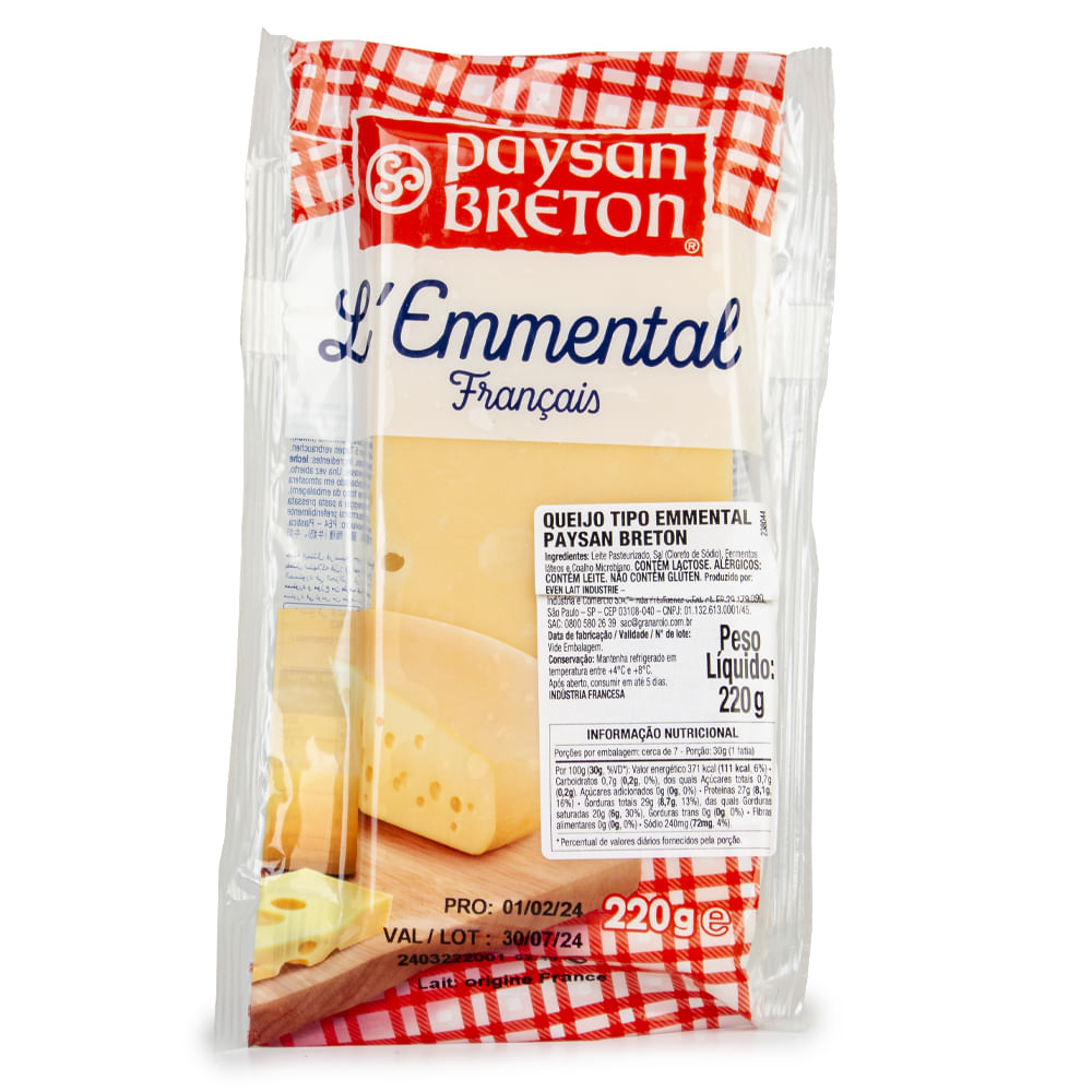 Queijo Emmental Francês Pedaço Paysan Breton 220g - Zona Sul