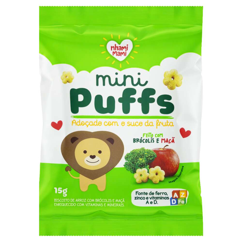Snack MIni Puffs Brócolis e Maçã Nhami Mami 15g - Zona Sul