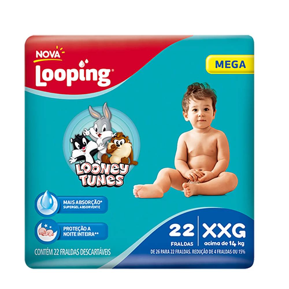 Fralda Looping Looney Tunes Mega XXG com 28 Unidades - Zona Sul
