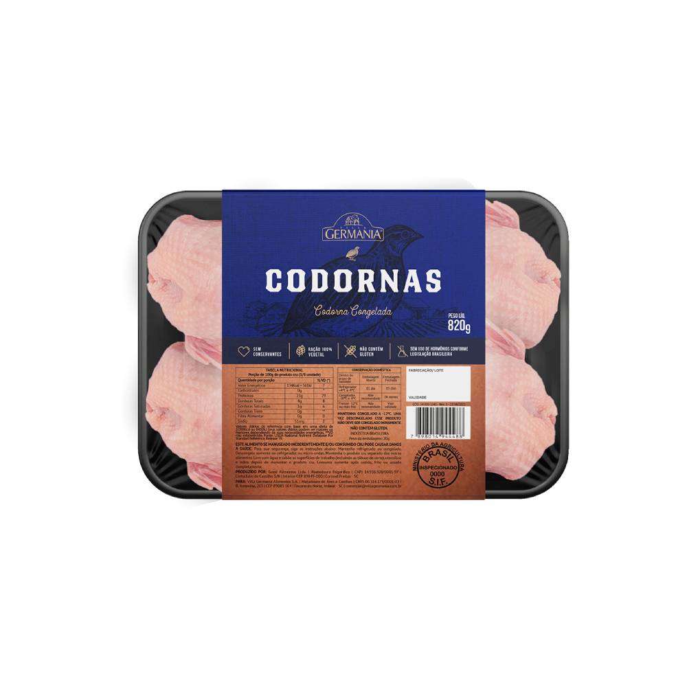 Codorna Inteira Congelada Villa Germania Bandeja 820g - Zona Sul